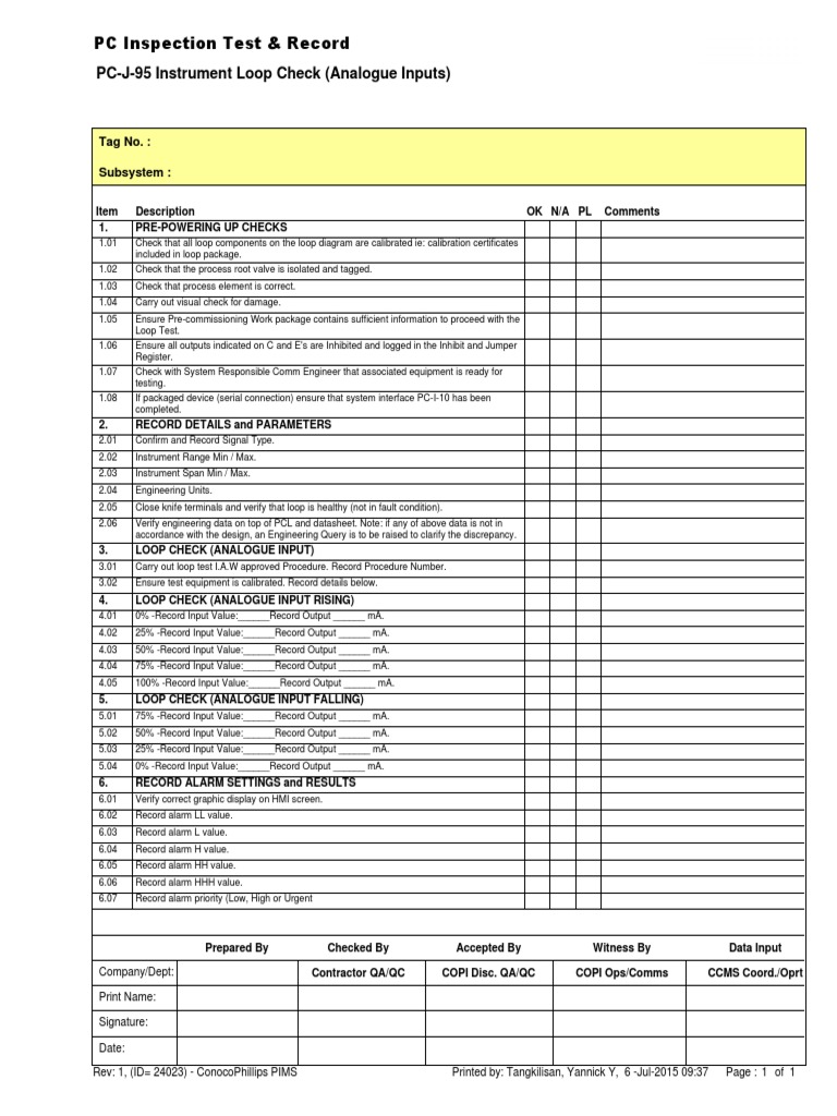 PC-J-95 Instrument Loop Check (Analogue Inputs) | PDF | Calibration ...