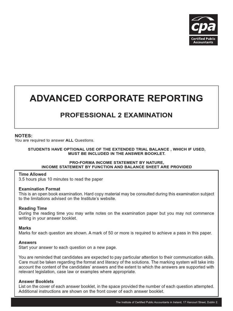 Advanced Corporate Reporting: Professional 2 Examination | PDF | Income ...