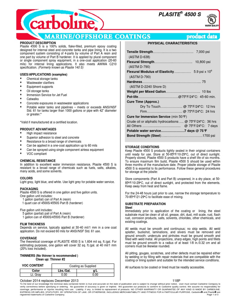 Plasite 4500 S Pds 10-14 - Marine | PDF | Concrete | Water