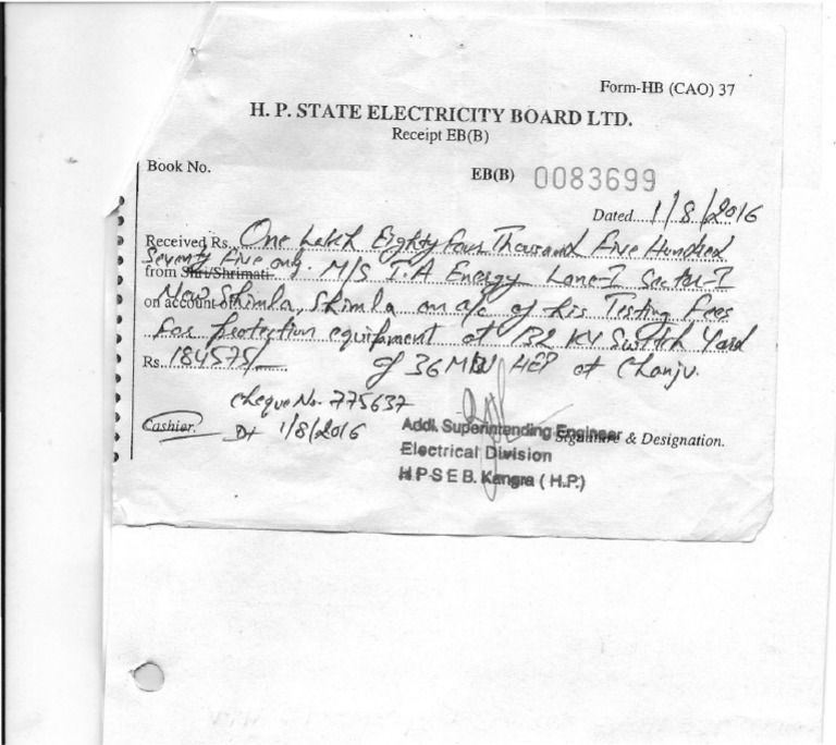 H. P.State Electricity Board LTD: Form HB (Ca) 37 | PDF