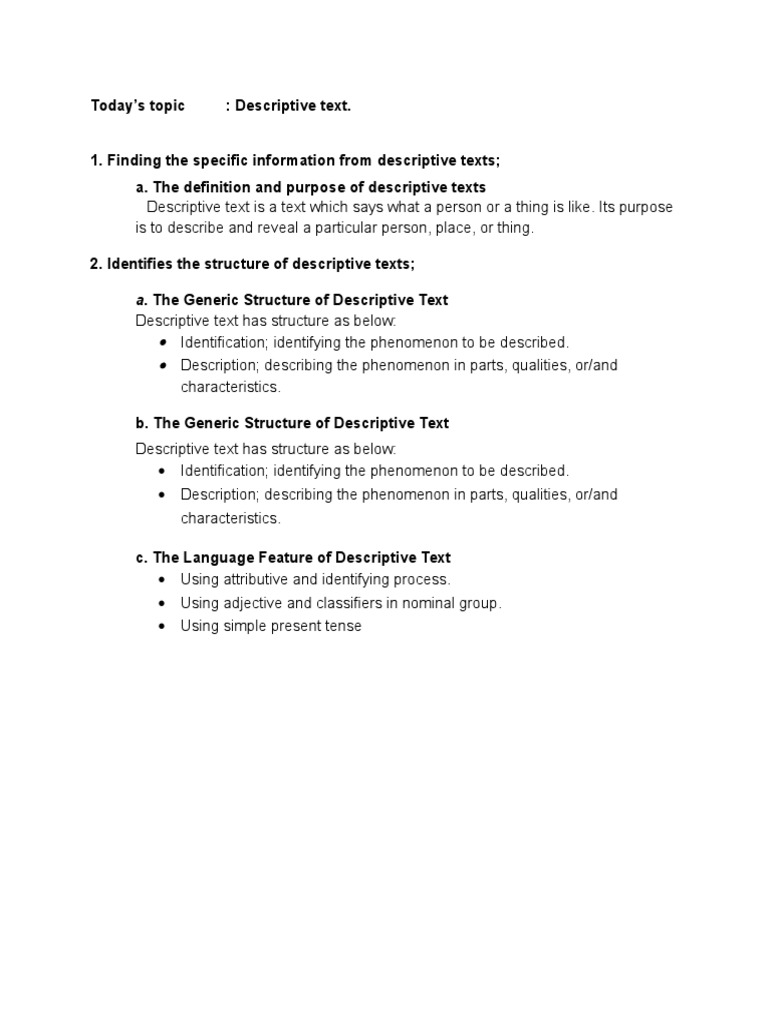 A. The Generic Structure of Descriptive Text | PDF