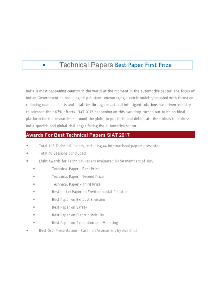 Automobile Technical Papers Best Paper First Prize | PDF | Air ...