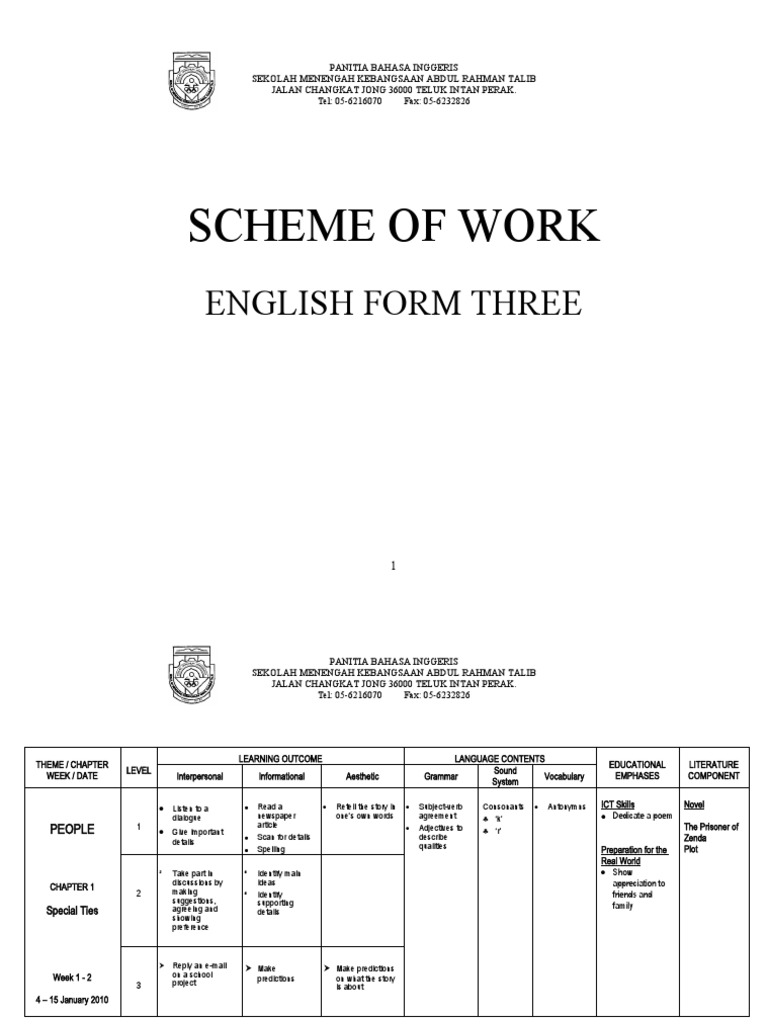 English Scheme of Work for Form Three | PDF | Languages | Word