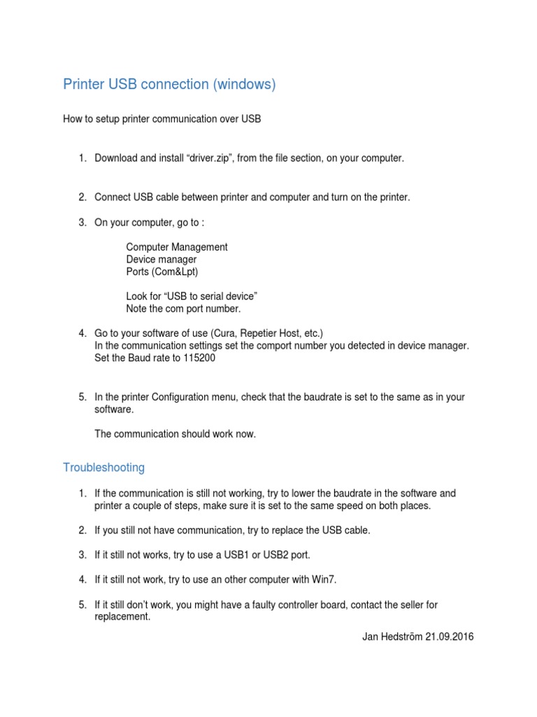 USB Printer Setup Guide for Windows | PDF