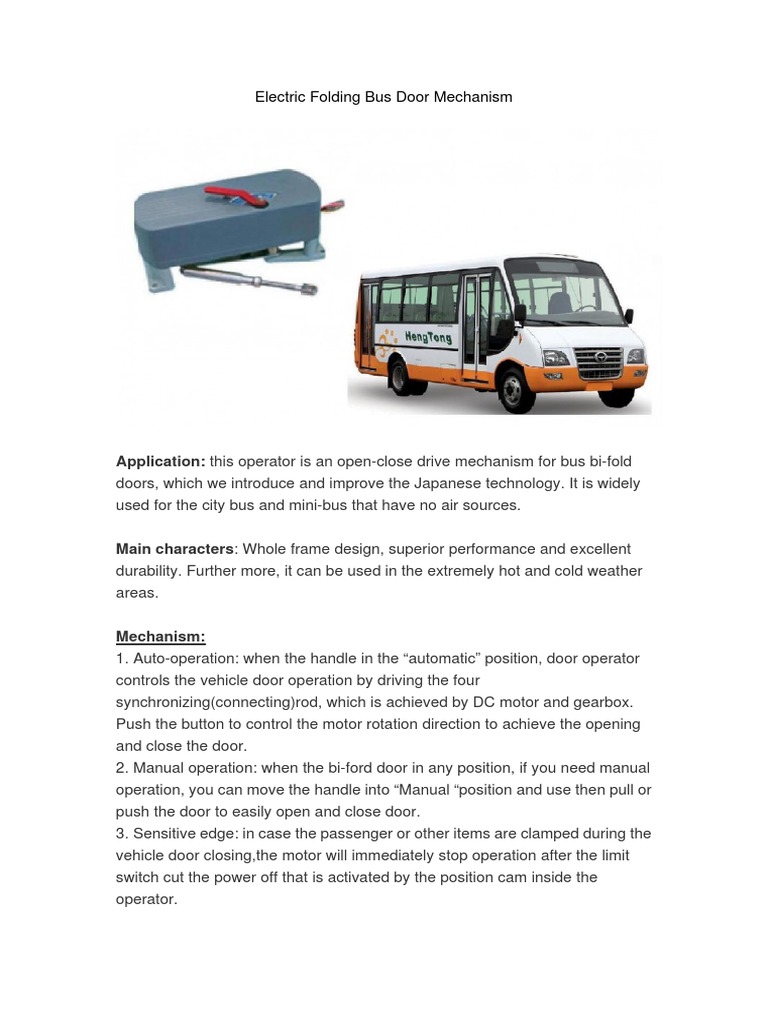 Electric Folding Bus Door Mechanism (EB100) | PDF