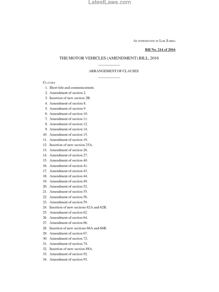 Motor Vehicles (Amendment) Bill, 2016 | PDF | Driver's License | Vehicles