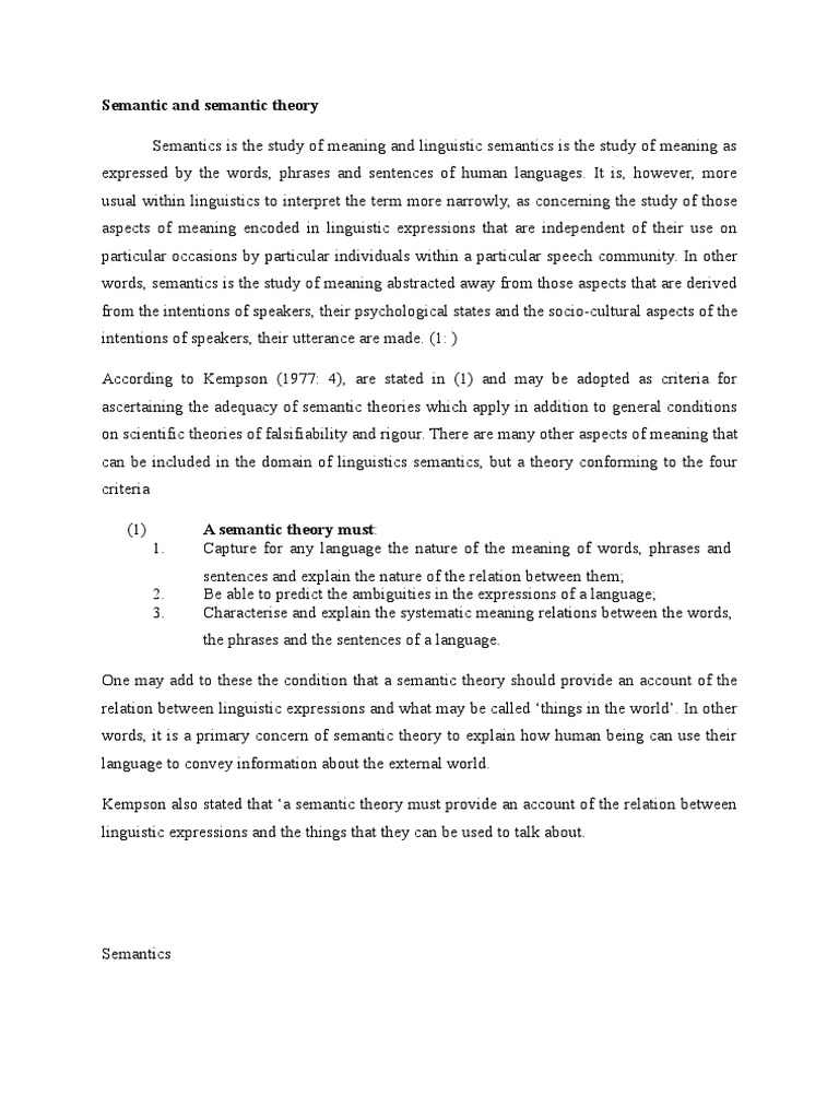 Semantic Theory | PDF