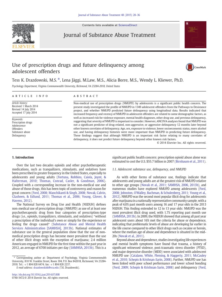 Journal of Substance Abuse Treatment | PDF | Substance Abuse | Juvenile ...
