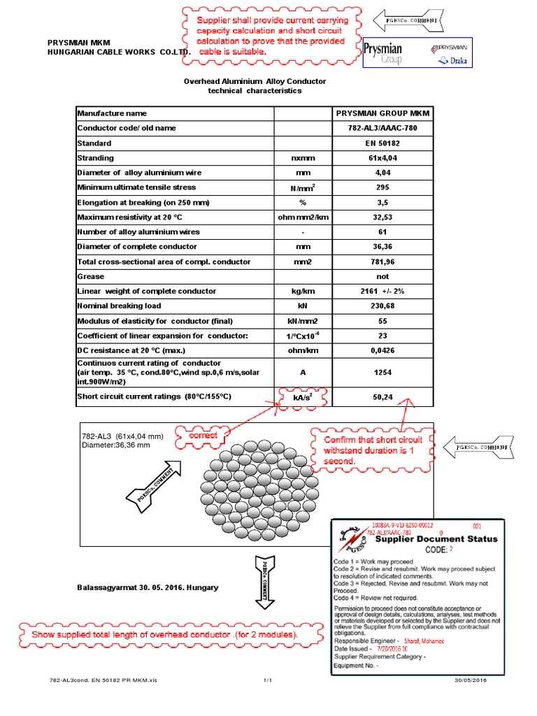 782-AL3cond. EN 50182 PR MKM - Xls 1/1 30/05/2016 | PDF | Technology & Engineering