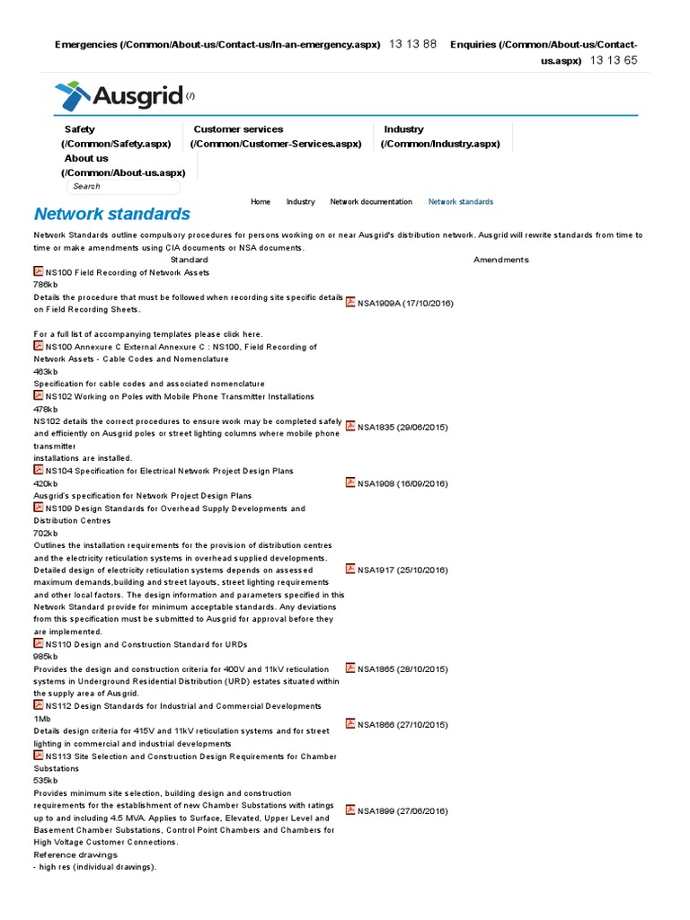 00 Network Standards - Ausgrid | PDF | Electrical Substation | Electric ...