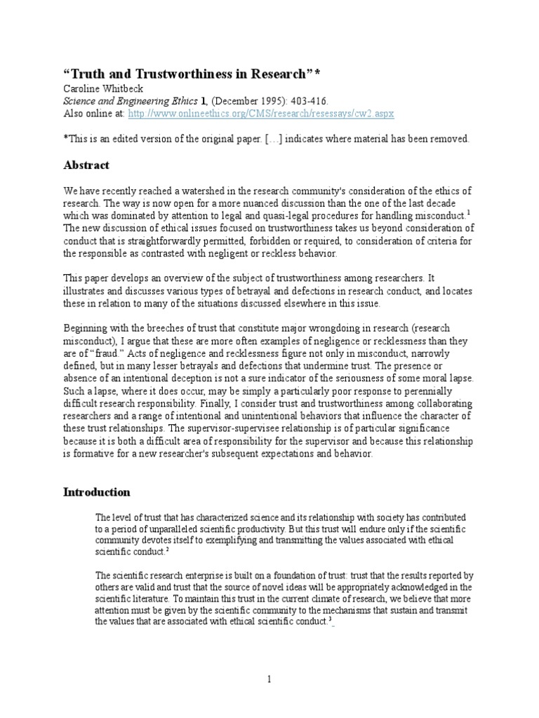 Truth and Trustworthiness Edited | PDF | Trust (Emotion) | Experiment