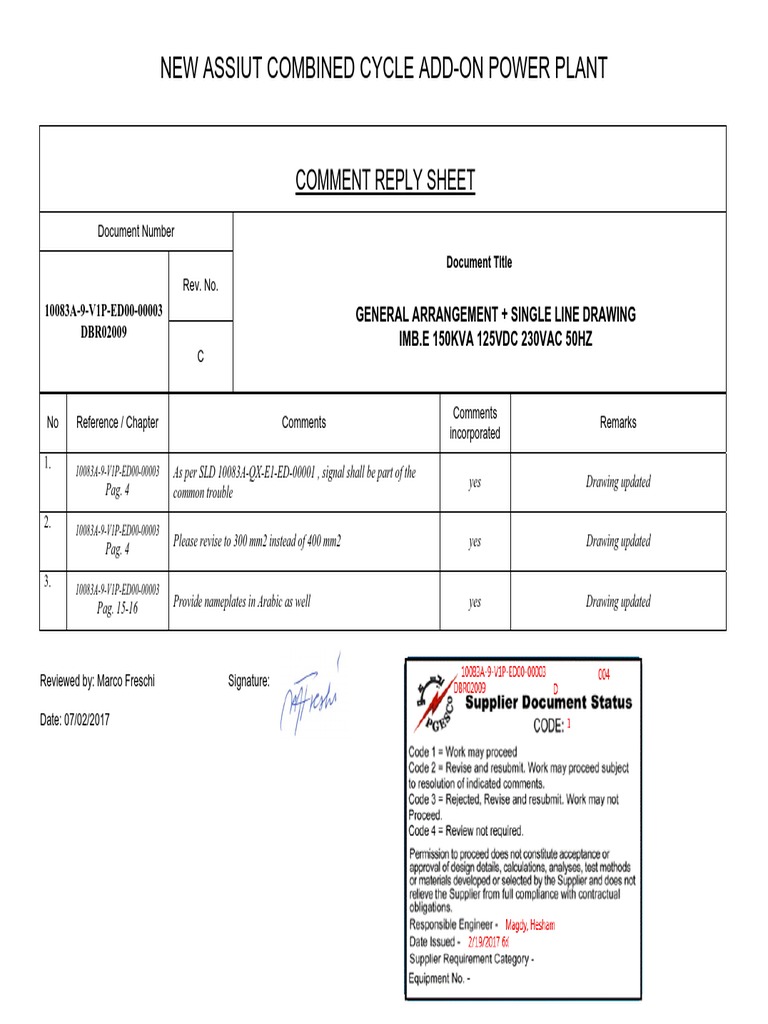 New Assiut Combined Cycle Add-On Power Plant: Comment Reply Sheet | PDF
