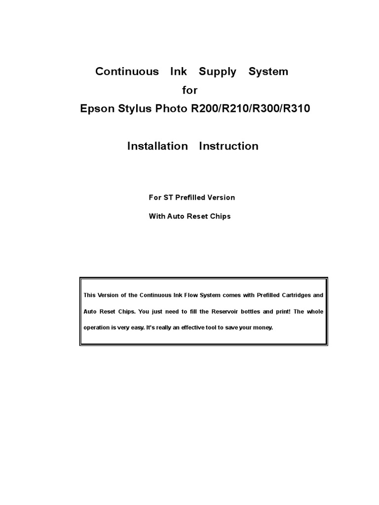 Continuous Ink Supply System For Epson Stylus Photo R200/R210/R300/R310 ...