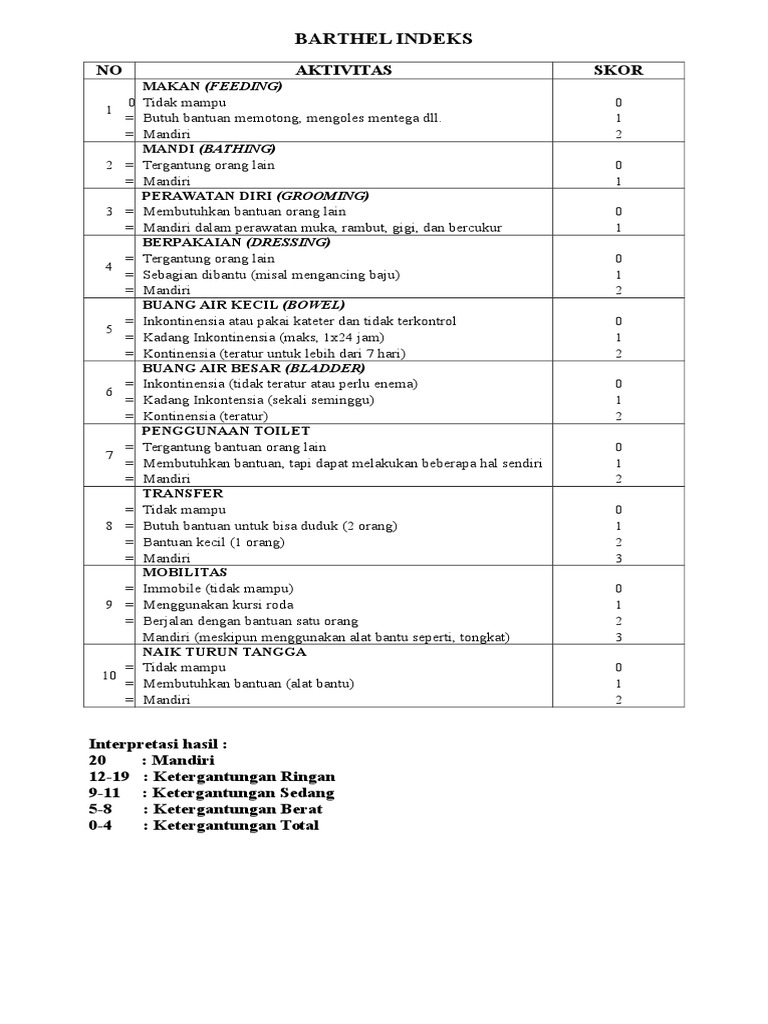 Barthel Indeks (Px. Haji) | PDF