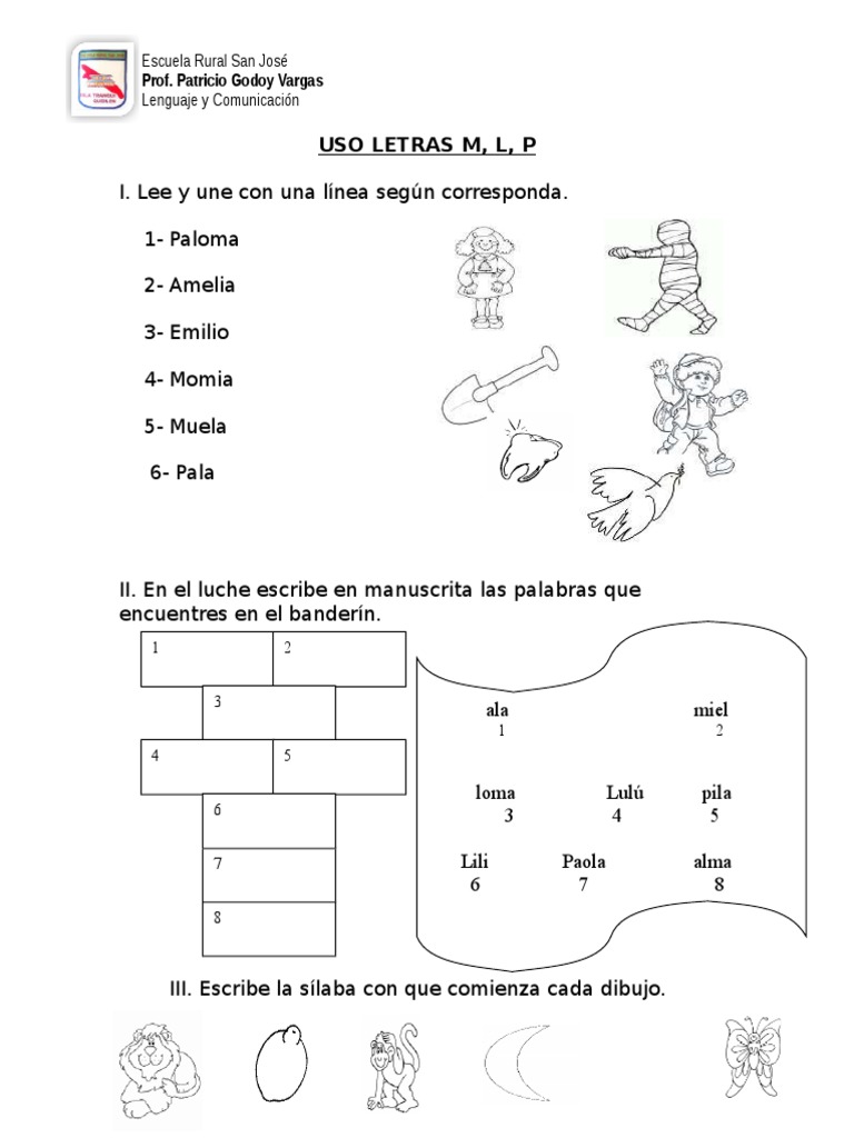 Guia 1 Letras M L P Repaso Miercoles Lenguaje 2 Basico | PDF