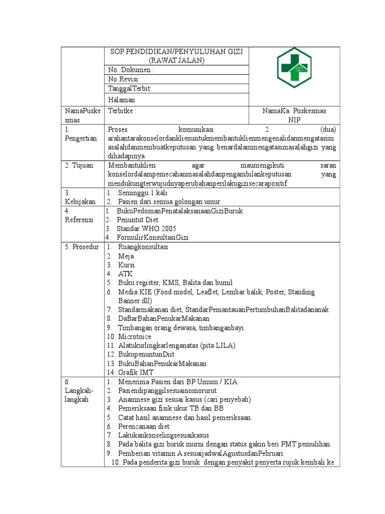 Sop Gizi (Ukp) | PDF | Pengembangan Diri