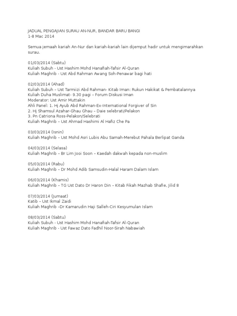 Jadual Pengajian Surau An Pdf