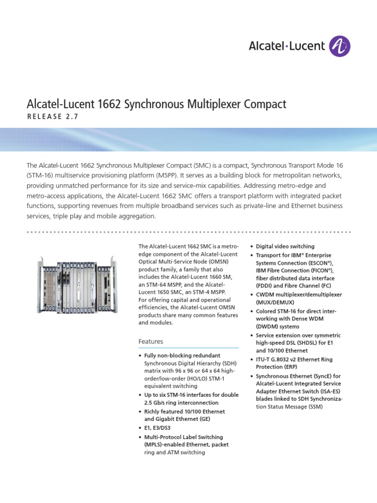 Alcatel-Lucent 1662 Synchronous Multiplexer Compact: Release 2.7 | PDF ...