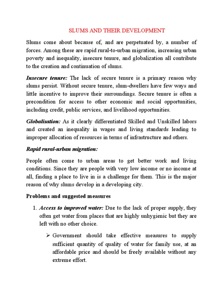 Slum Problem | PDF | Slum | Urbanization