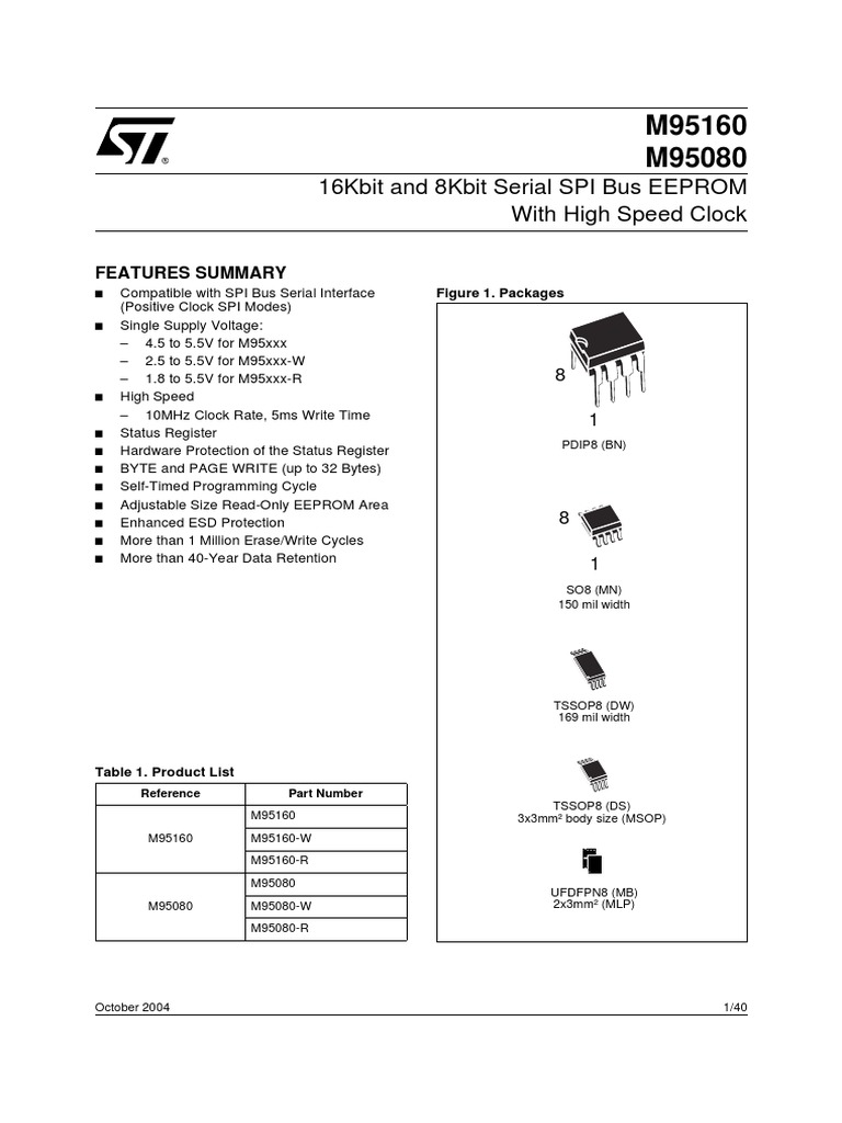 16kbit and 8kbit Serial SPI Bus EEPROM With High Speed Clock | PDF | Input/Output | Computer ...