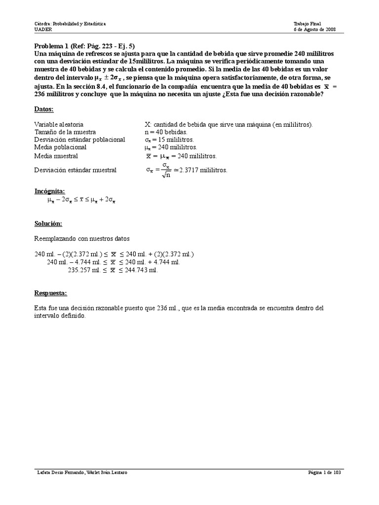 Ejercicios Resueltos Con DISTRIBUCIÓN T-STUDENT | PDF