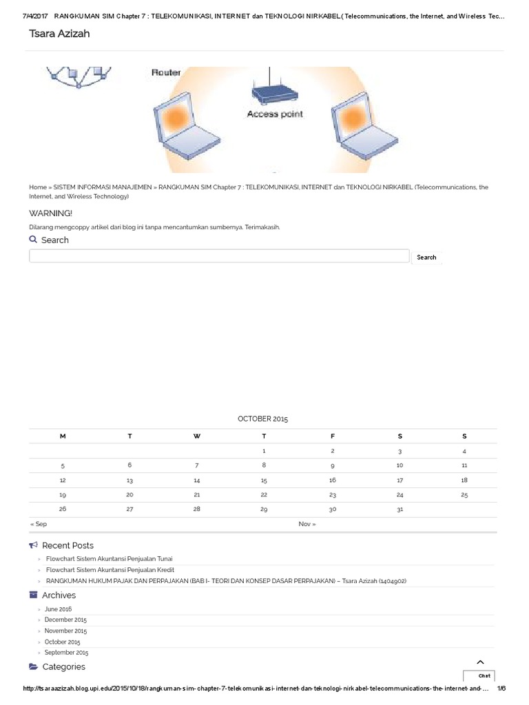 RANGKUMAN SIM Chapter 7 - TELEKOMUNIKASI, InTERNET Dan TEKNOLOGI NIRKABEL (Telecommunications ...