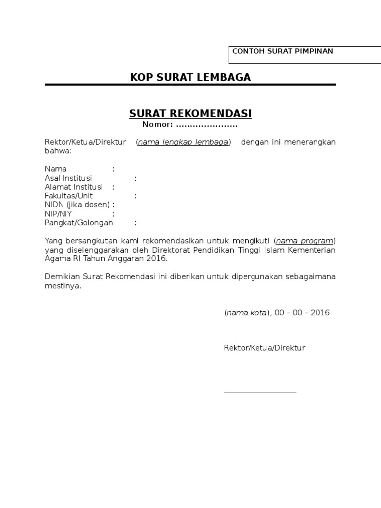 Contoh Surat Rekomendasi | PDF