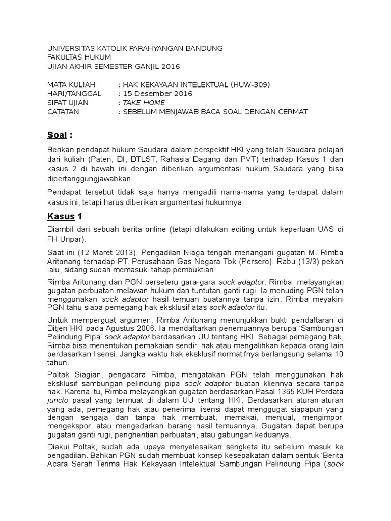 Soal UAS HKI 2016 (Desember) | PDF