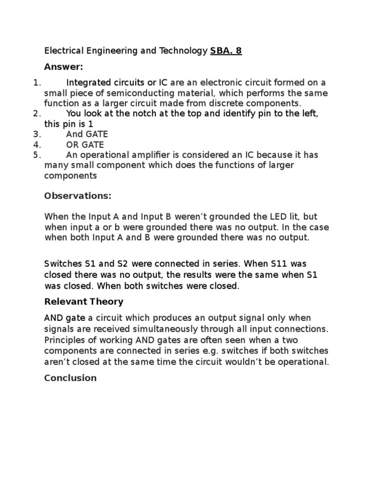 Electrical Engineering SBA Overview | PDF