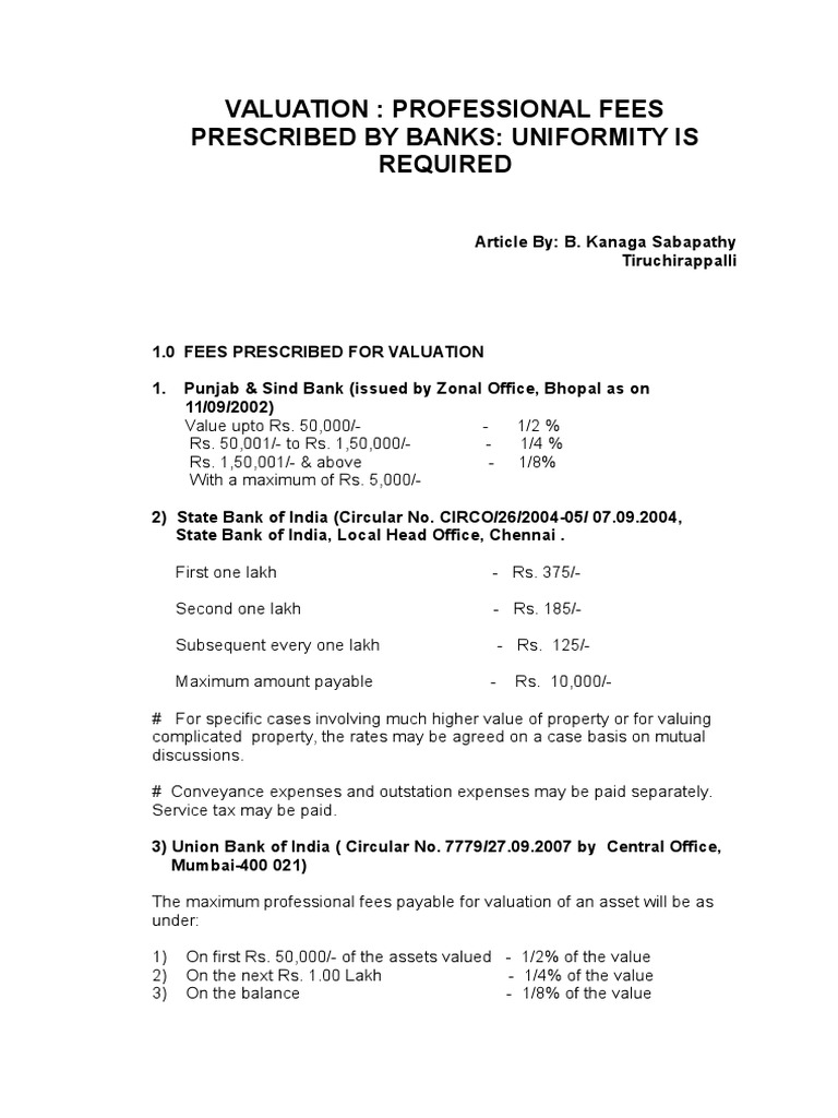 Bank Property Valuation Fee Structures | PDF | Real Estate Appraisal ...