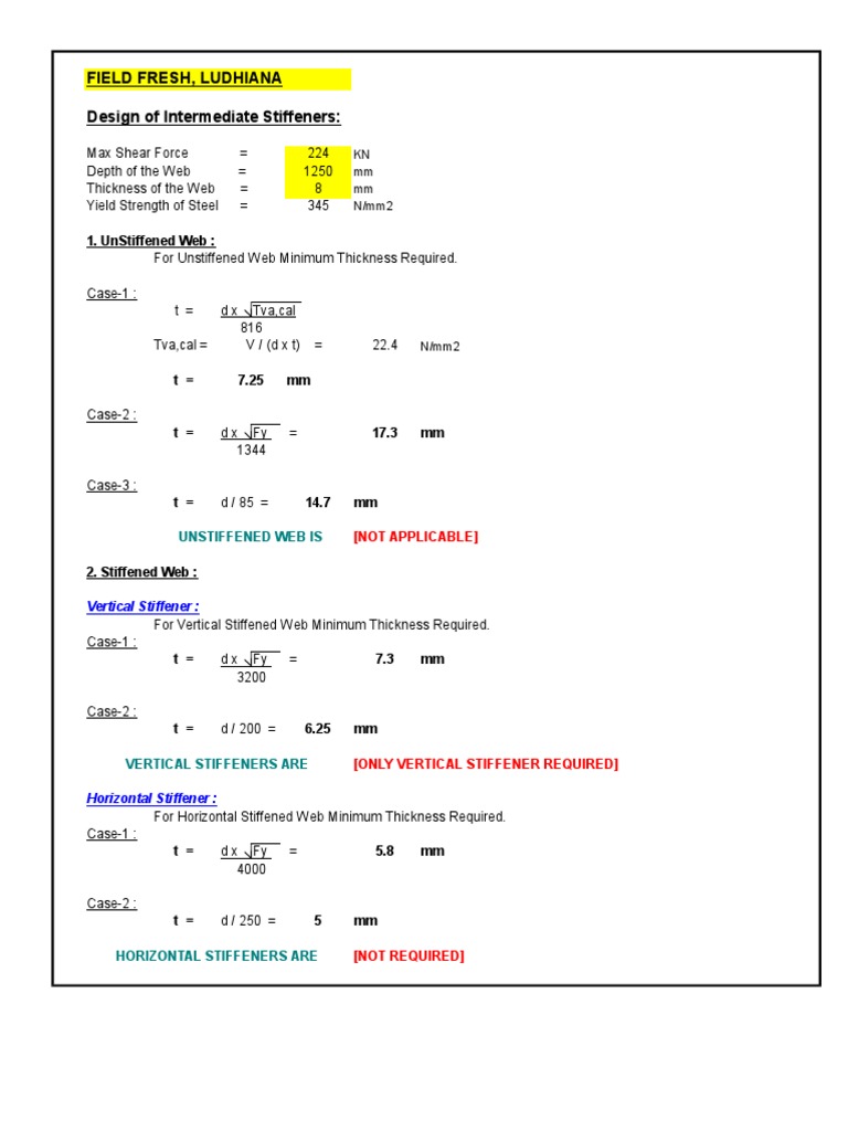 Field Fresh, Ludhiana Design of Intermediate Stiffeners:: 1 ...