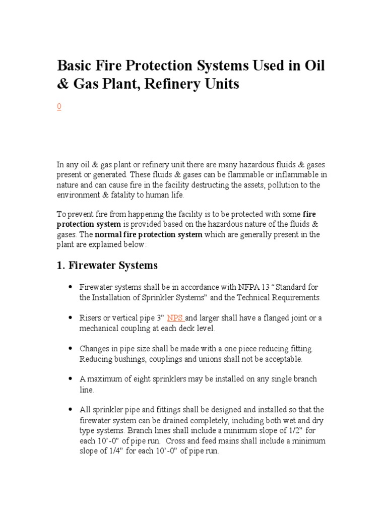 Basic Fire Protection Systems Used in Oil | PDF | Fire Sprinkler System ...