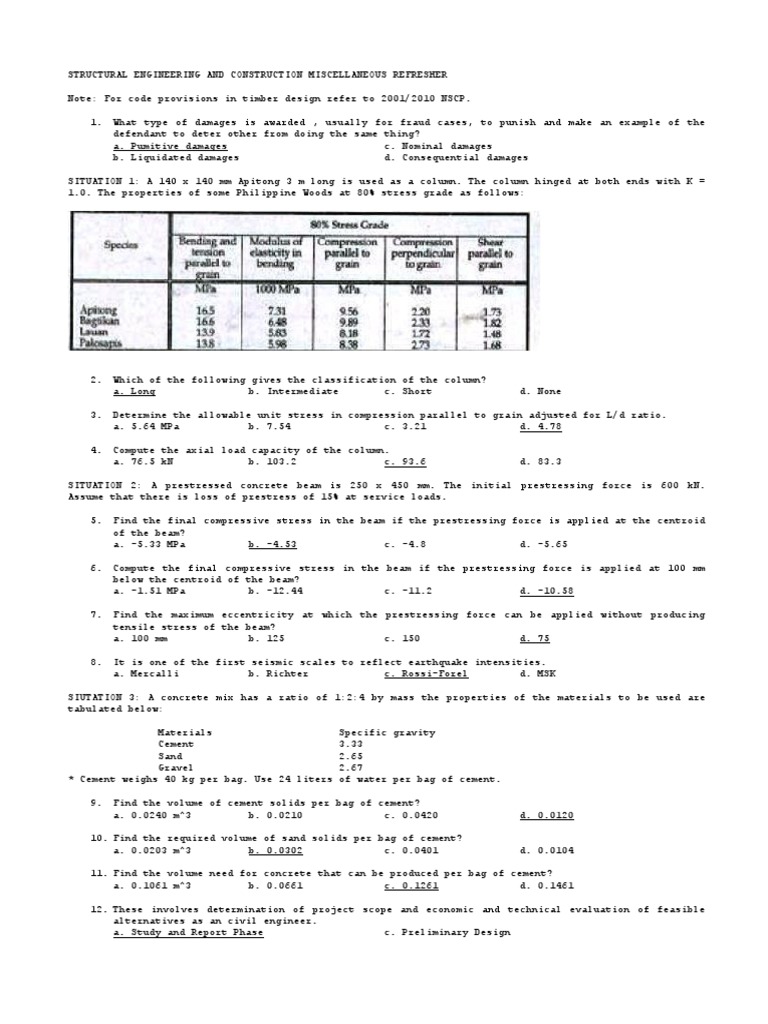 Structural Miscellaneous Refresher | PDF | Beam (Structure) | Concrete