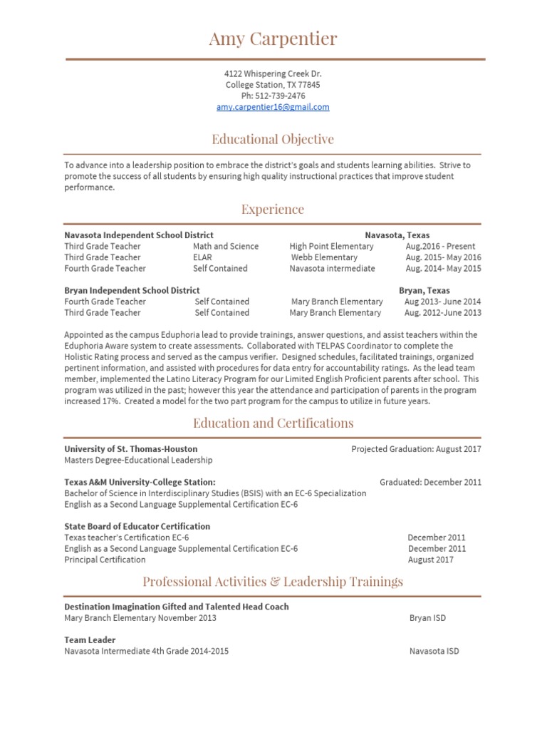 Amy Carpentier: Educator Resume | PDF | English As A Second Or Foreign ...