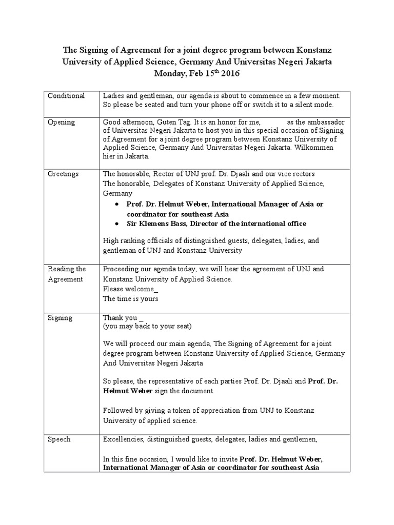 Script MC English MOU | Government | Politics