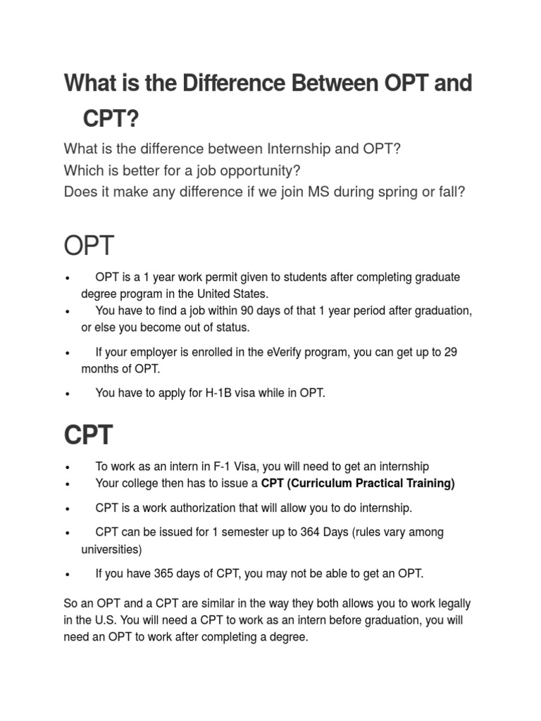 Par-Time CPT Vs OPT Eligibility | PDF