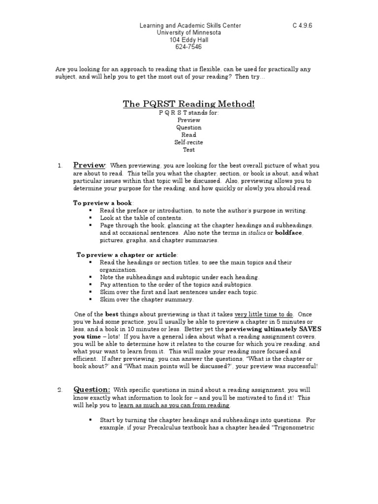 PQRST | PDF | Memory | Study Skills