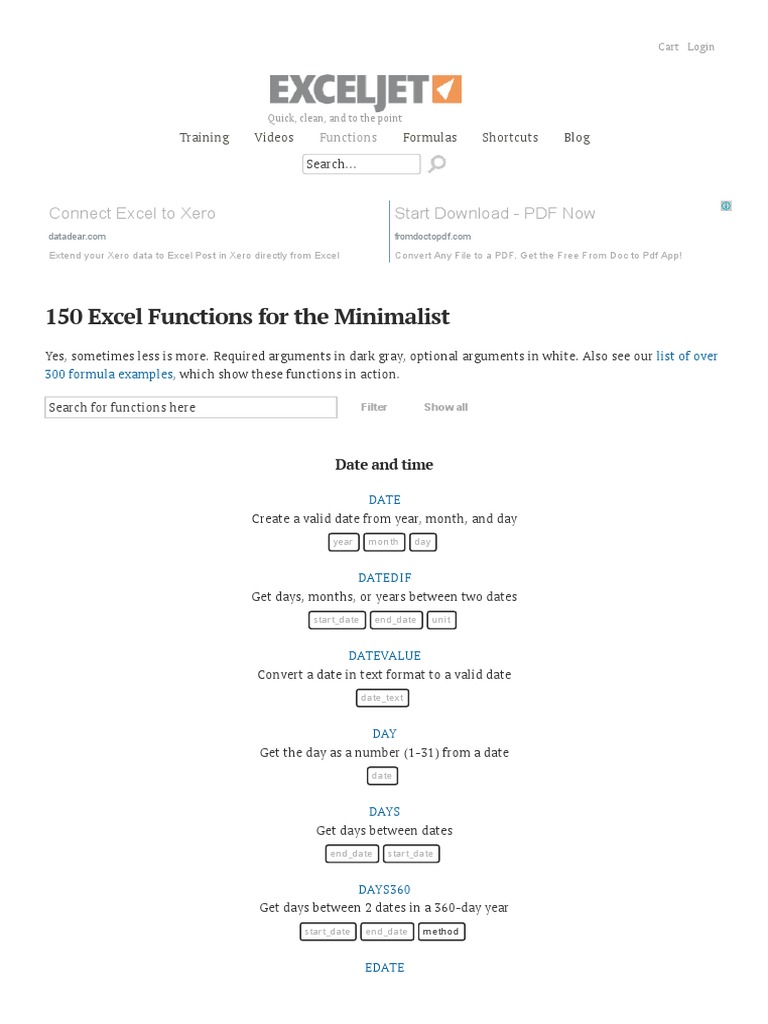 150 Excel Functions For The Minimalist - Exceljet | PDF | Numbers ...