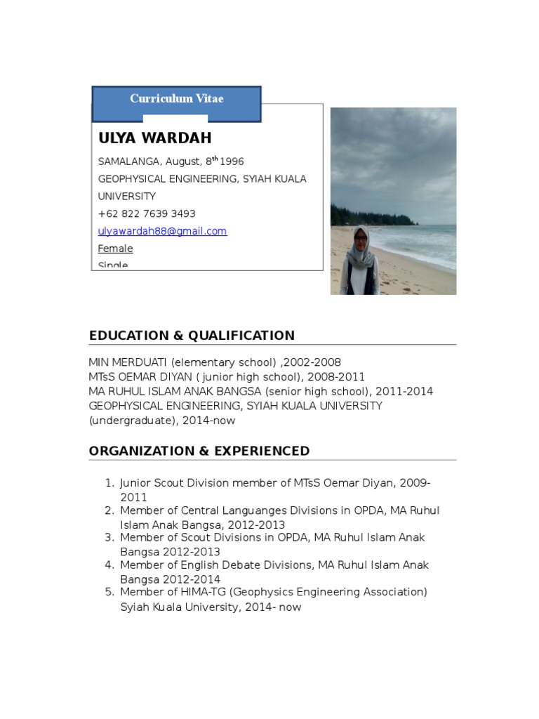 CV Geophysical Engineer Syiah Kuala University | PDF