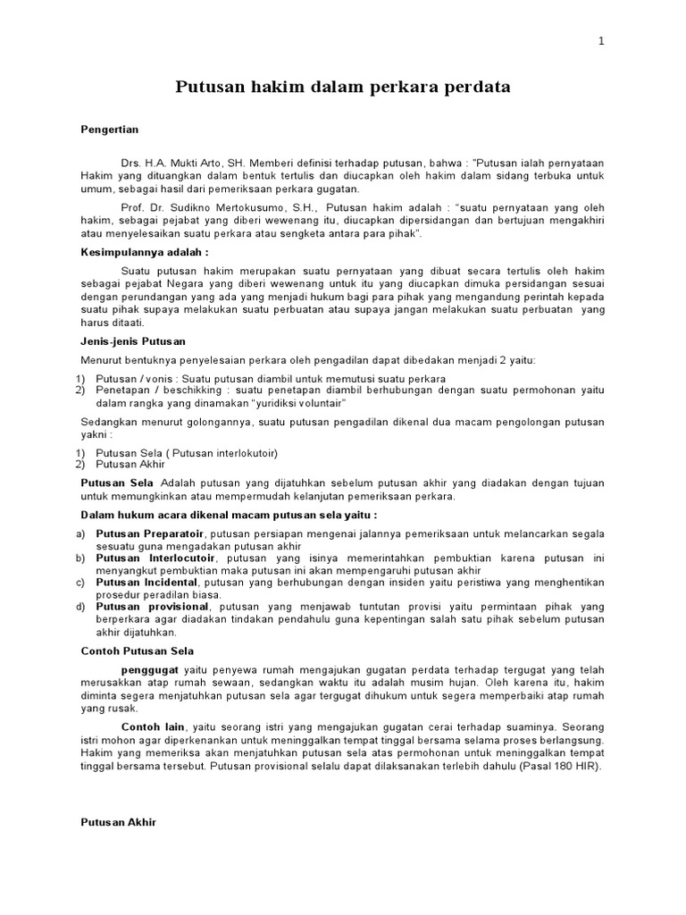 Contoh Putusan Hakim Perdata | PDF | Hukum