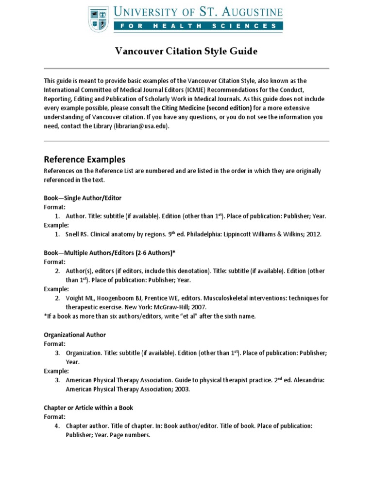 Vancouver Citation Style Guide | PDF | Citation | Medicine