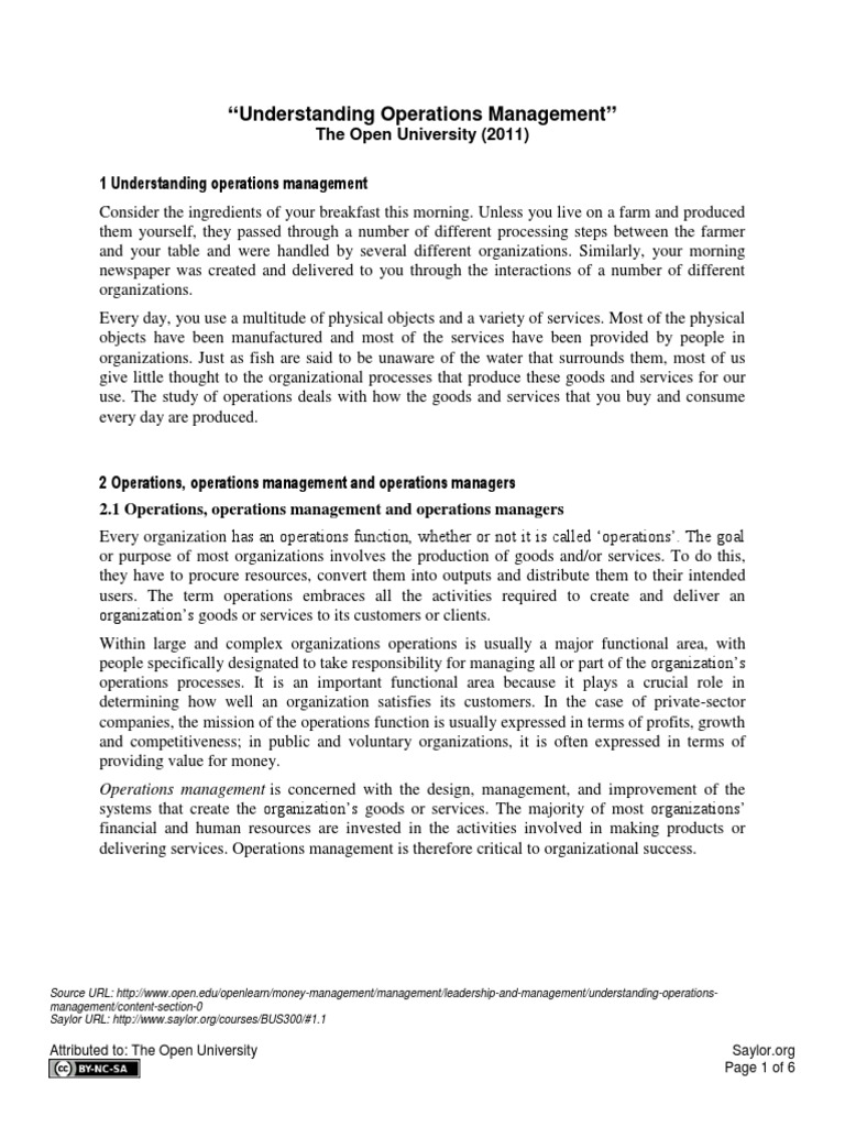 BUS300 1.1 Understanding Operations Management | PDF | Operations ...