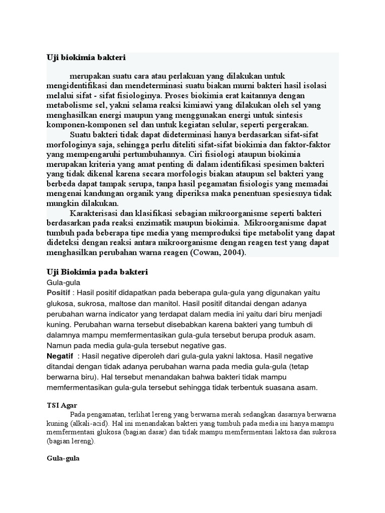 Uji Biokimia Pada Bakteri | PDF | Pengembangan Diri | Kesehatan Holistik