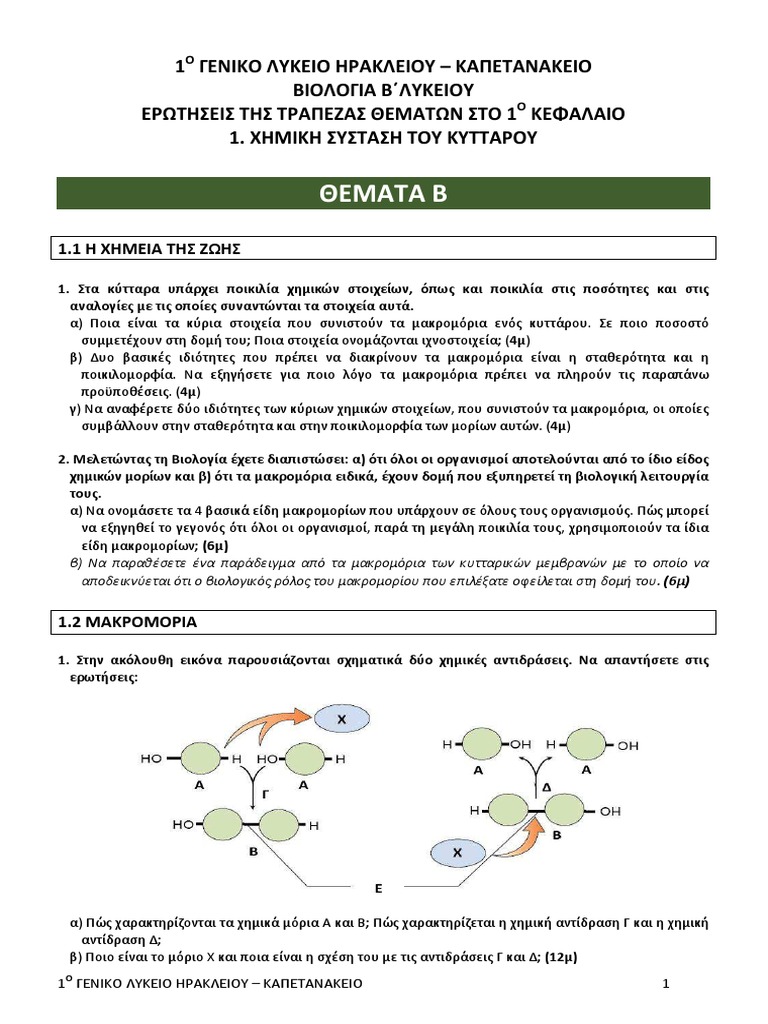 ΒΙΟΛΟΓΙΑ Β ΛΥΚΕΙΟΥ | PDF