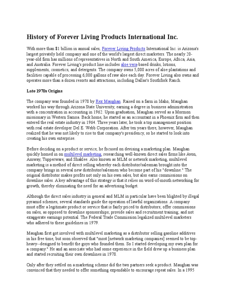 History of Forever Living Products International Inc | PDF | Multi ...