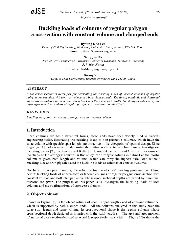 Buckling Loads of Columns of Regular Polygon Cross-Section With ...