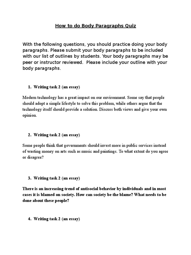 How To Do Body Paragraphs Quiz | PDF