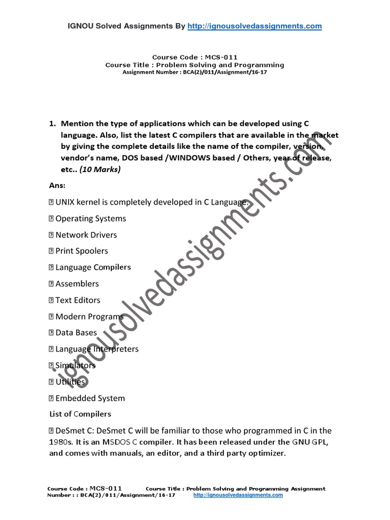 MCS-011 Problem Solving and Programming Assignment | PDF | C (Programming Language) | C++