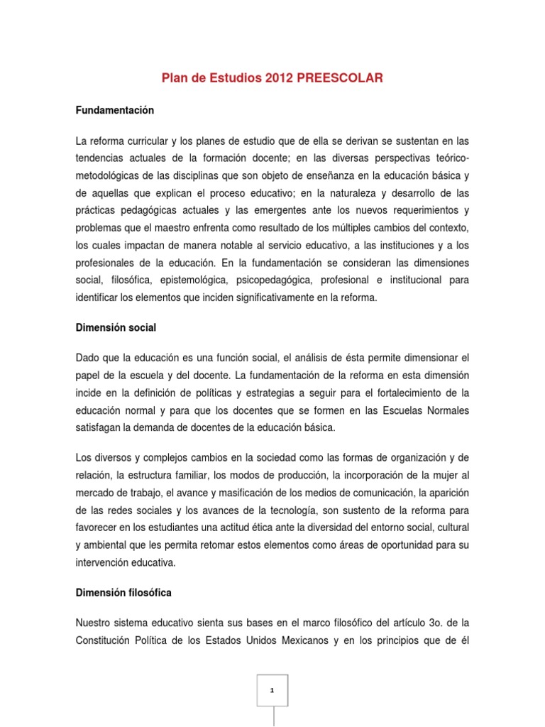 Plan de Estudios 2012 PREESCOLAR | PDF | Plan de estudios | Jardín de ...