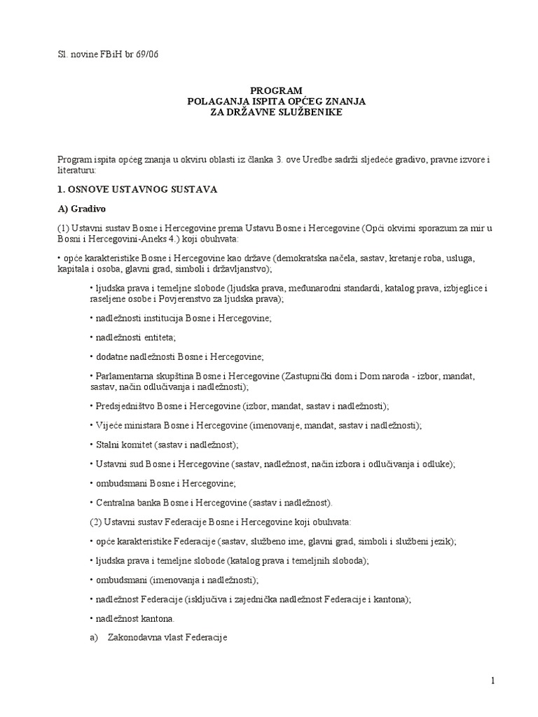 Ispit Općeg Znanja FBiH Skripta PDF | PDF